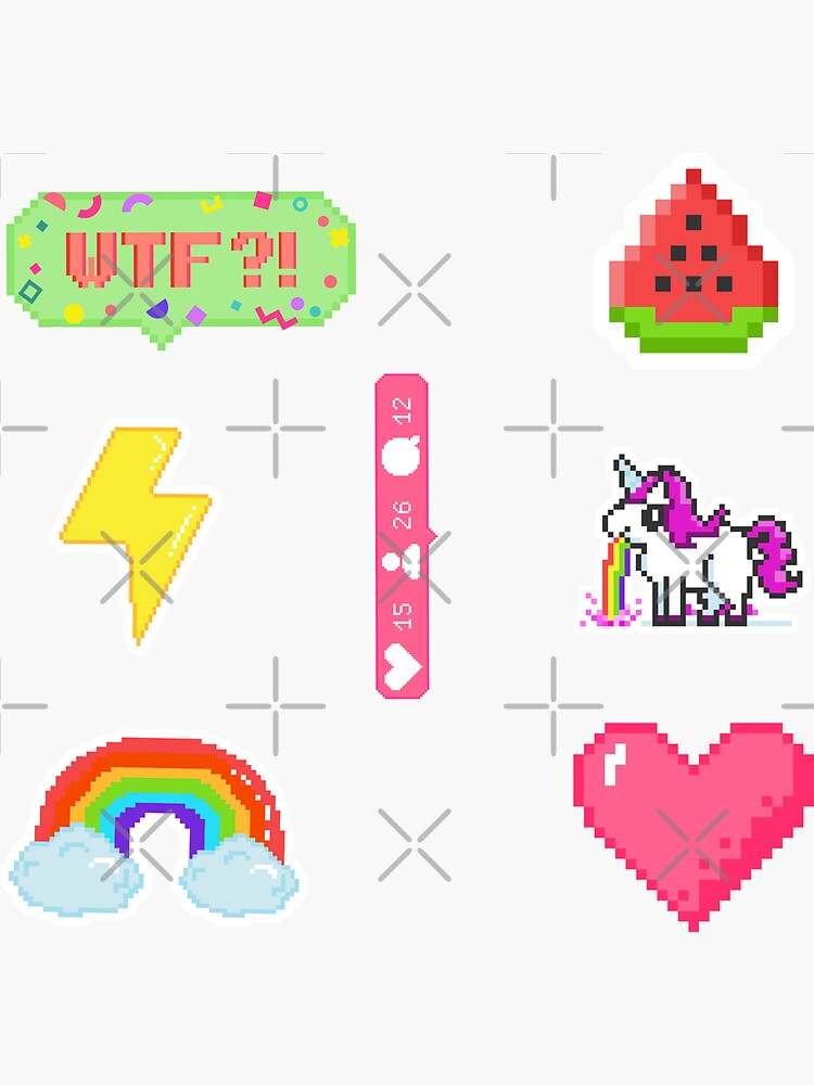 "Cute Pixel Icons Pack of 7" Sticker for Sale by Nakikej | Redbubble