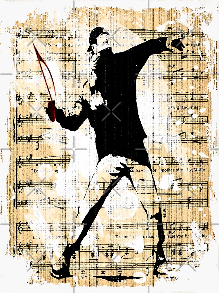 "Banksy Protester Throwing Music Notes" Sticker for Sale by belugastore ...