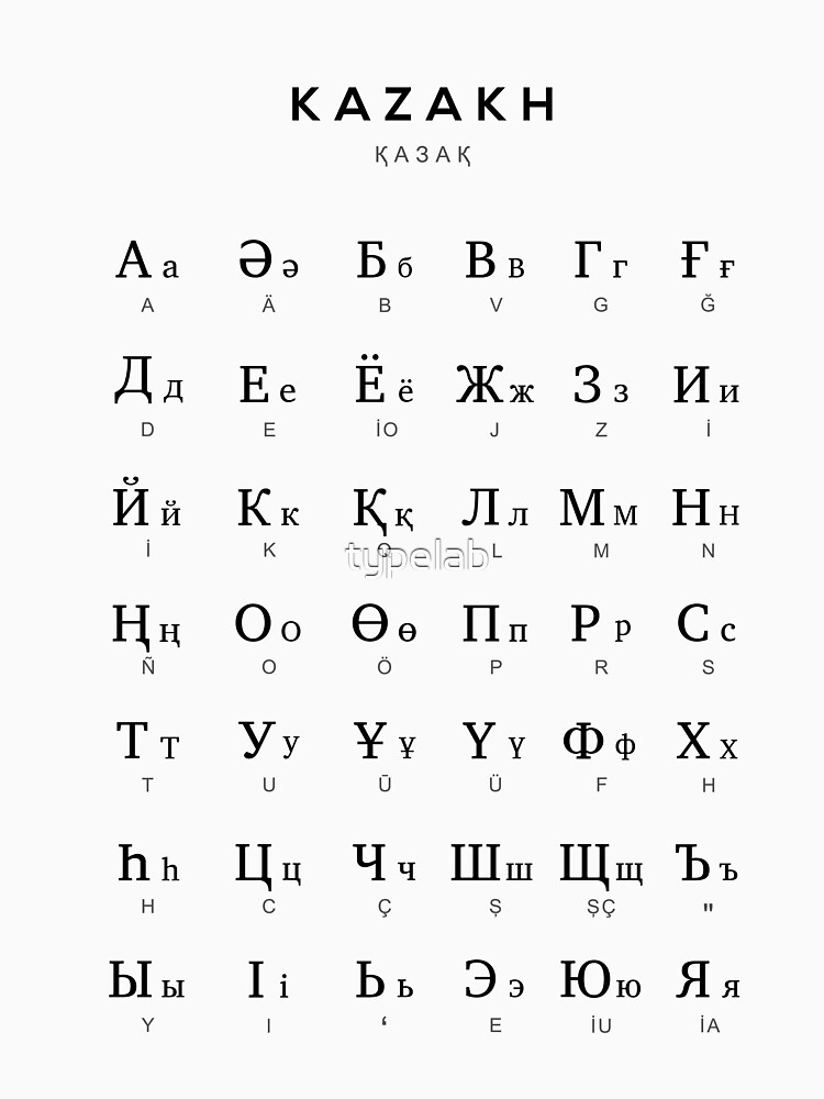 "Kazakh Alphabet Chart, Kazakh Language Chart, White" T-shirt for Sale ...