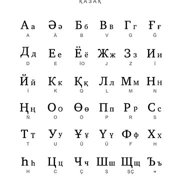 "Kazakh Alphabet Chart, Kazakh Language Chart, White" Art Board Print ...