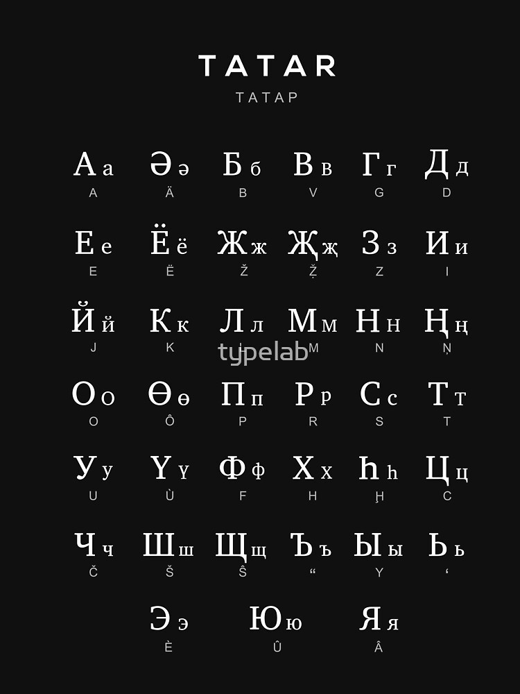 "Tatar Alphabet Chart, Kazakh Language Chart, Black" T-shirt for Sale ...
