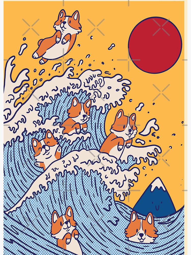 "The great wave of Corgis - Cute Corgi Puppies" Art Board Print for ...