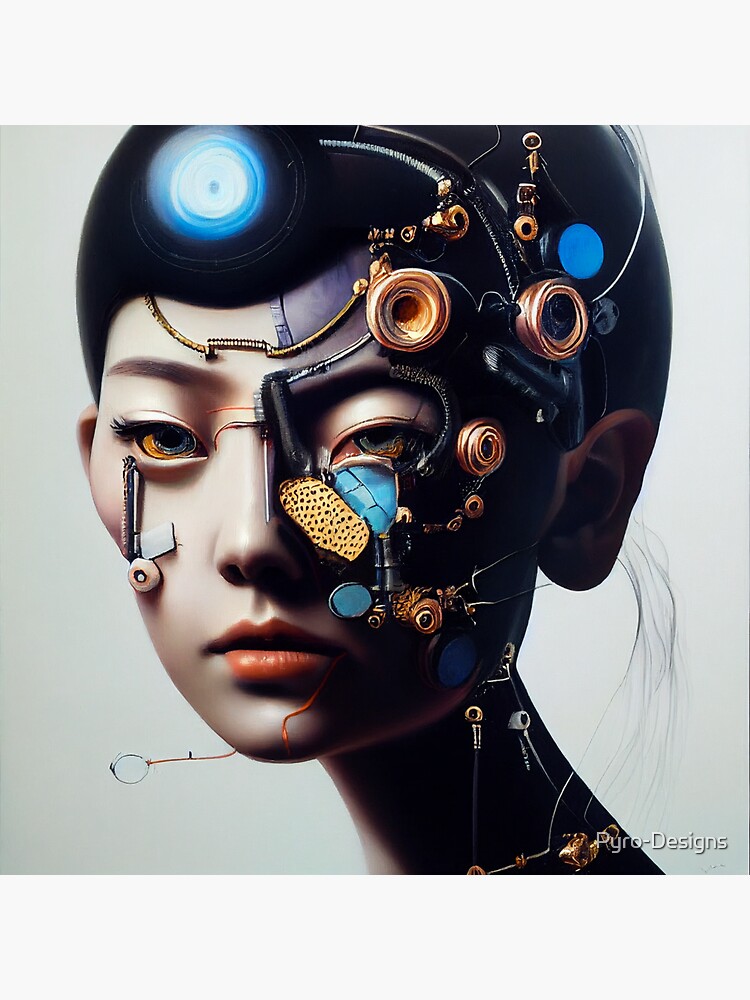 "Next Gen Cyborg Painting Portrait" Sticker for Sale by Pyro-Designs ...