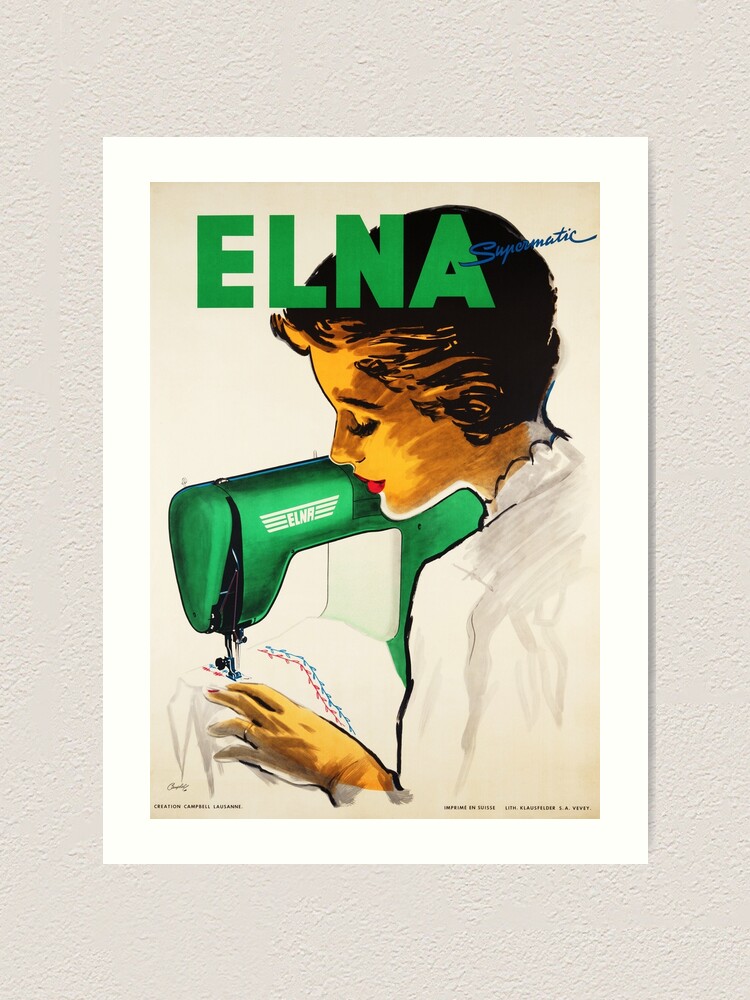 "ELNA Supermatic Sewing Machine 1950 Art Deco Advertisement Poster by Marcus Campbell" Art Print ...