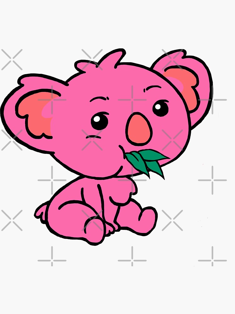 "Cute Pink Koala Eating Green Leaves" Sticker for Sale by heyohanart ...