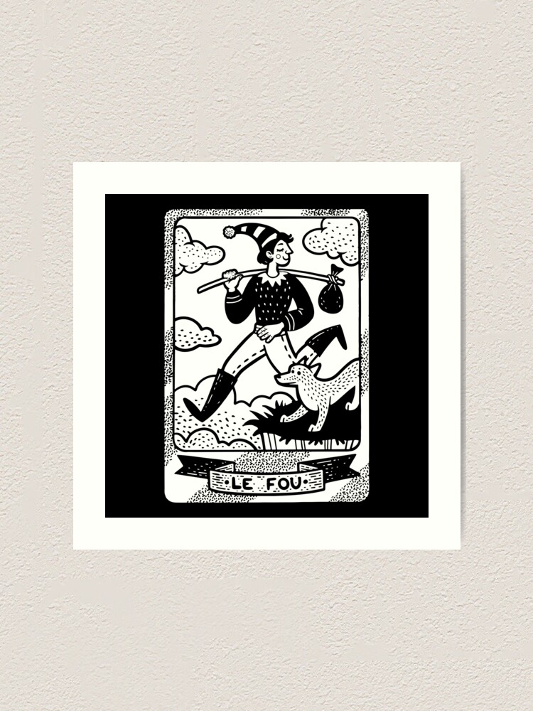 "Tarot playing card jester sketch vector. Black" Art Print for Sale by ...