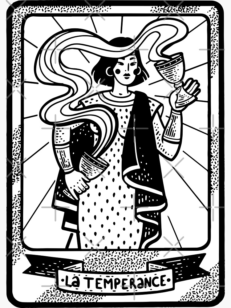 "Tarot playing card Temperance sketch vector. Orilium. Black" Sticker ...