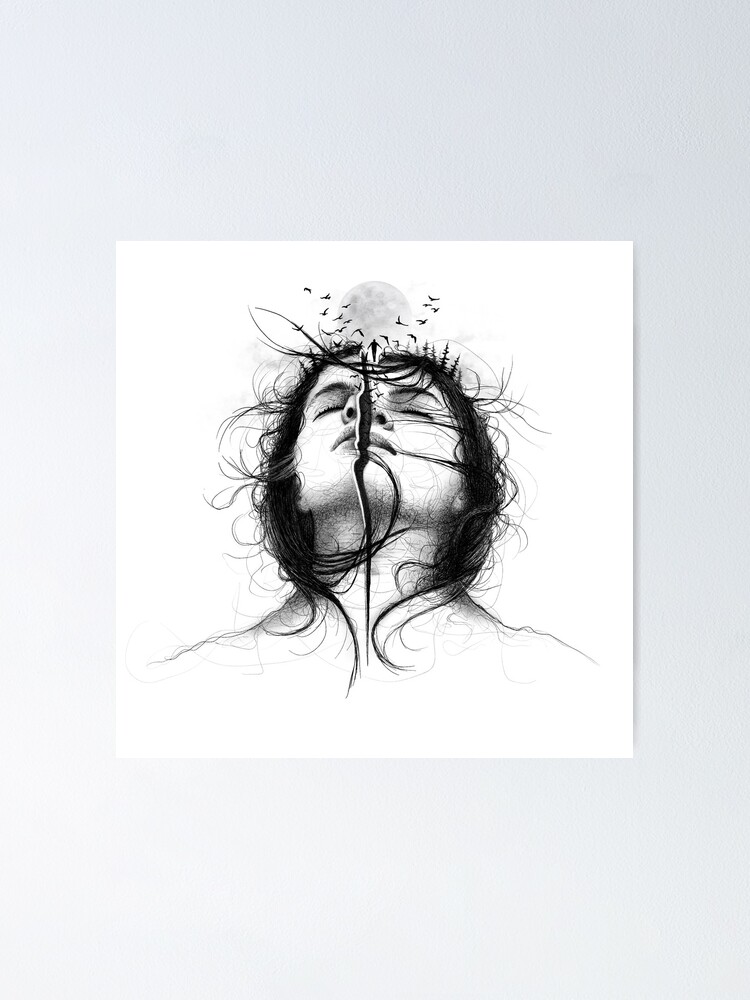 "Sad girl digital illustration, hand drawn sketch" Poster for Sale by ...