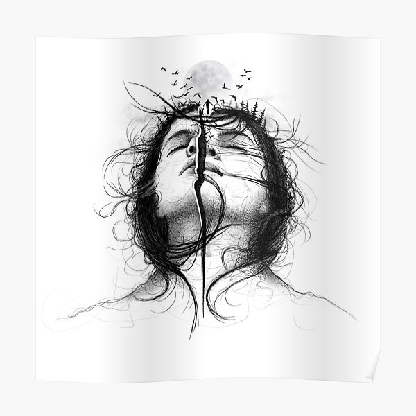 "Sad girl digital illustration, hand drawn sketch" Poster for Sale by ...