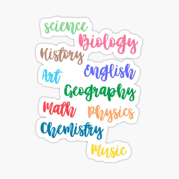 "Subjects titles stickers" Sticker for Sale by Aryxbubble | Redbubble