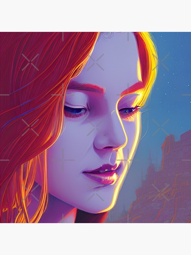"A digital painting portrait of a beautiful girl at sunset." Sticker ...