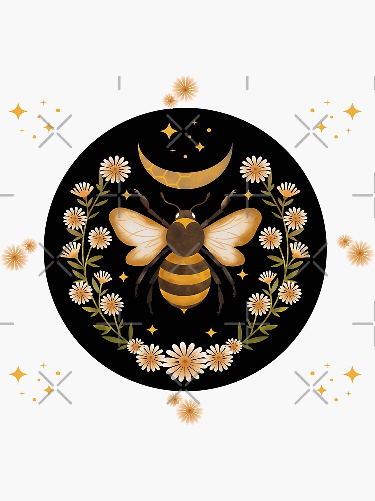 " Bee and Flowers and Moon" Sticker for Sale by fatydesignspace | Redbubble