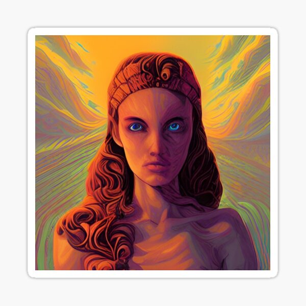 " A digital painting portrait of a beautiful girl at sunset." Sticker ...