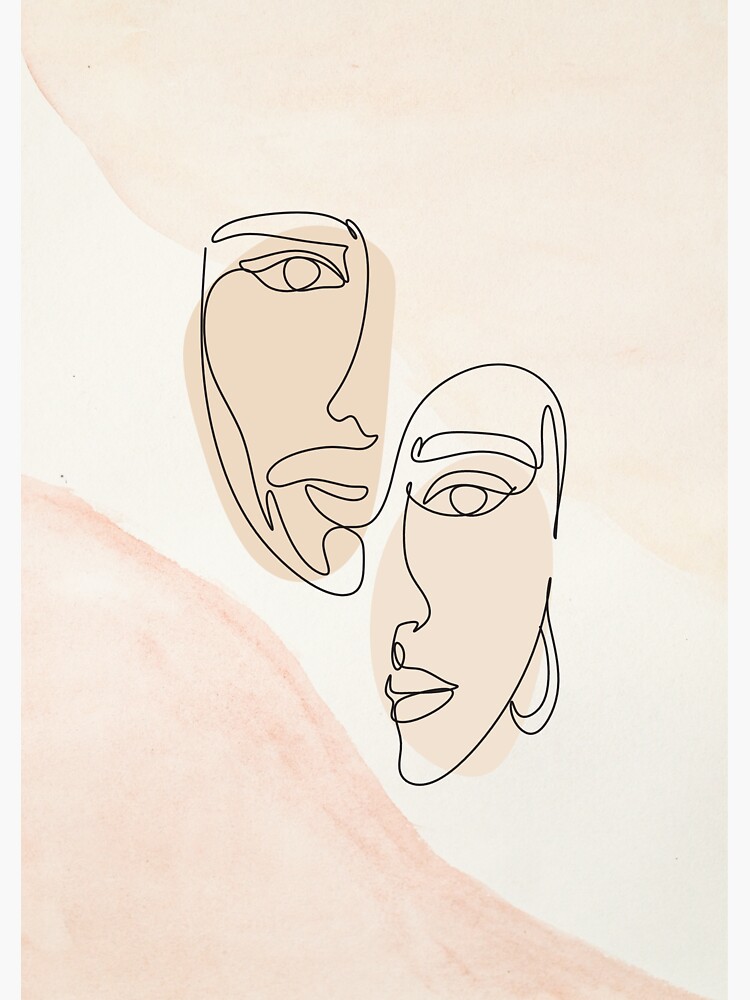 "mininalist bohemian face line art, peach neutral colors & tones, two ...