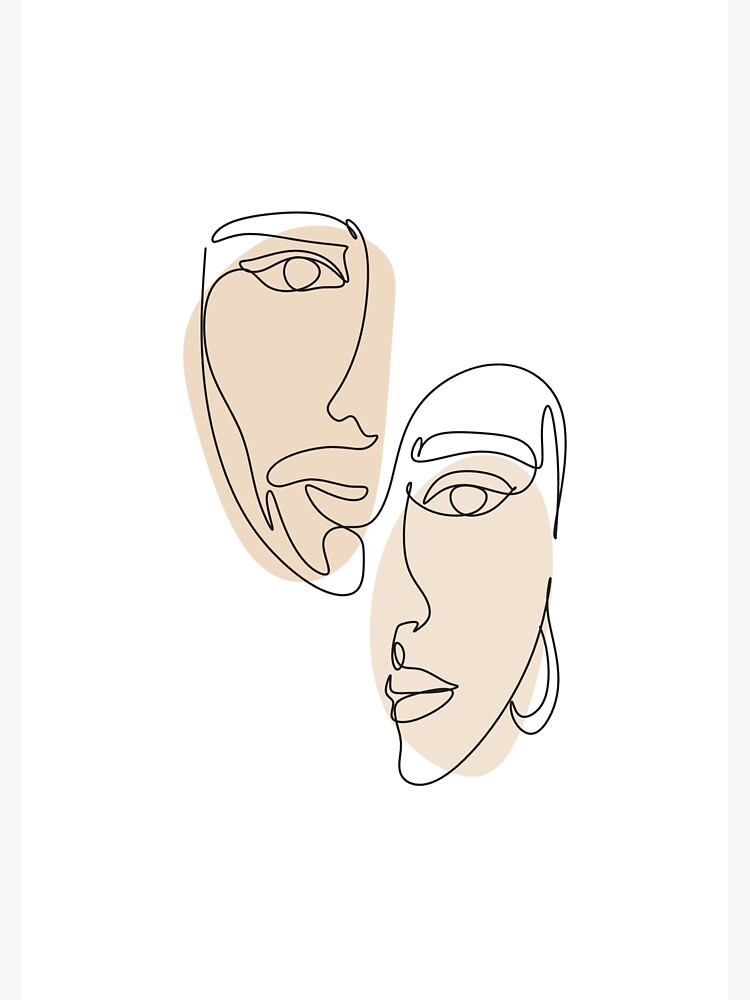 "mininalist bohemian face line art, peach neutral colors & tones white ...