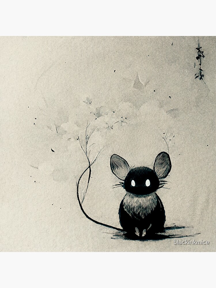 "Mouse Sumi Brush Illustration" Sticker for Sale by blackinkmice ...