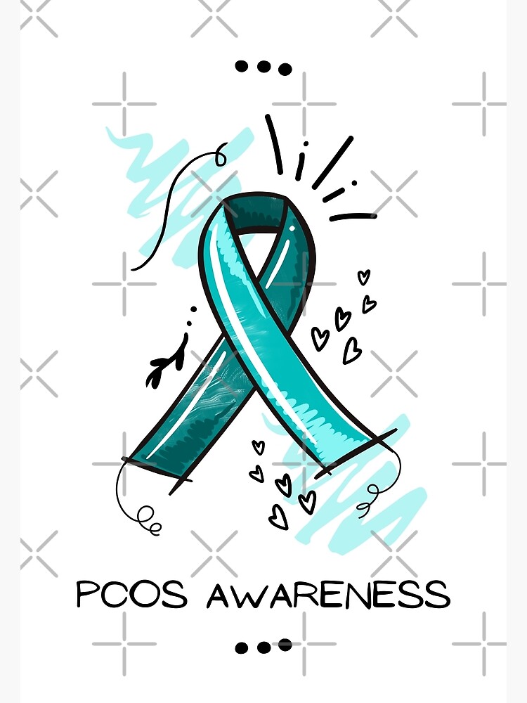 "PCOS Awareness Teal Ribbon Hand Scribbles Seamless Pattern ...