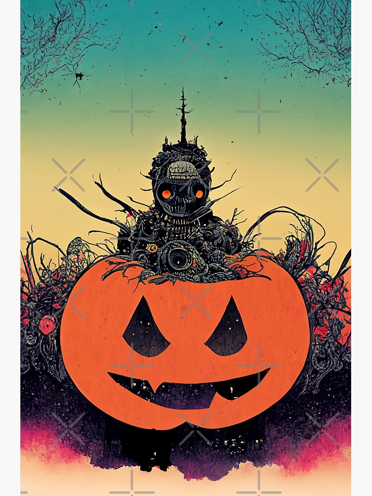 "Robot riding a Jack o Lantern" Sticker for Sale by JinxedMonster ...