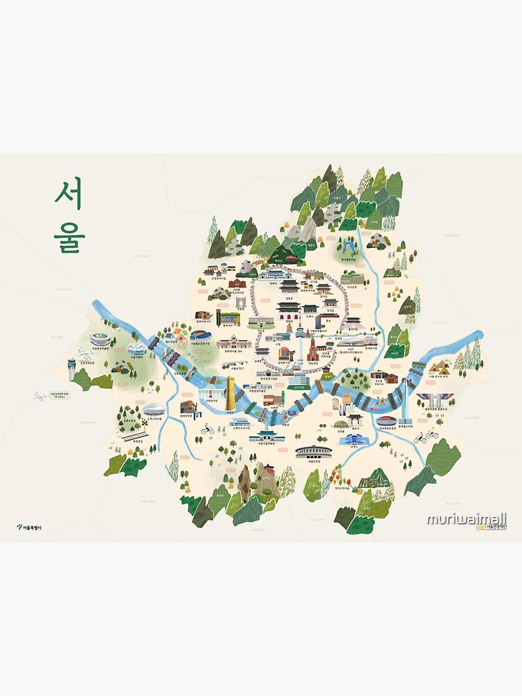 "Sight Seeing Map of Seoul Korea" Sticker for Sale by muriwaimall ...