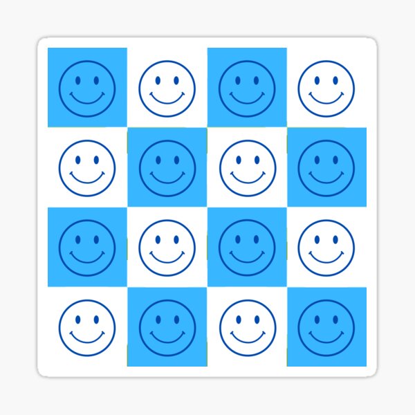 "Blue Happy Face Grid Smile Smiley Checkerboard Pattern" Sticker for ...