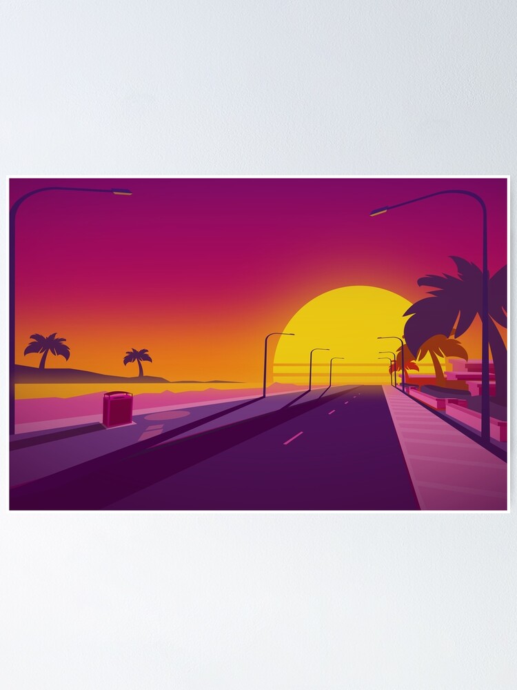 "Retrowave Sunset Beach Street" Poster for Sale by MOULEOFFICIAL ...