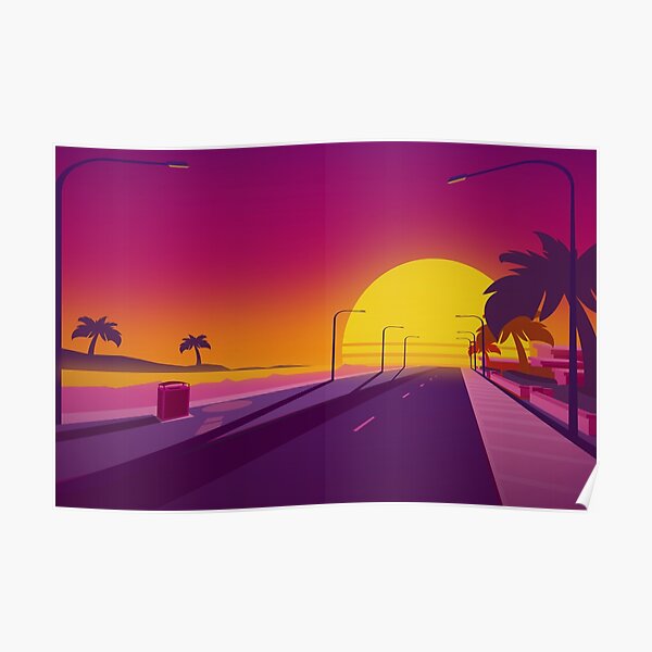 "Retrowave Sunset Beach Street" Poster for Sale by MOULEOFFICIAL ...