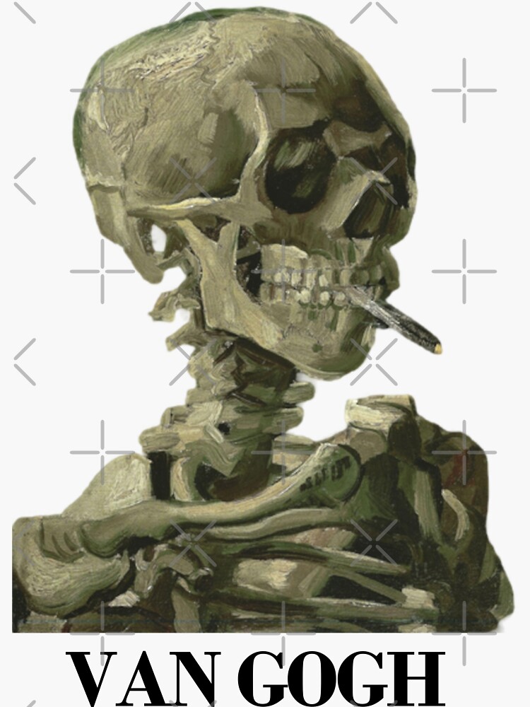 "Van Gogh portrait - Skull with a burning cigarette" Sticker for Sale ...