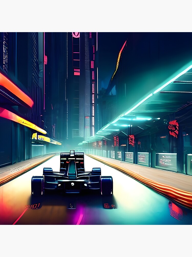"Formula one car driving neon street at night" Poster for Sale by ...