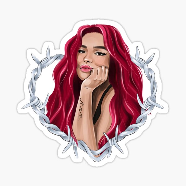 Pegatina «Nuevo look Karol G con cabello rojo en el corazón de alambre ...