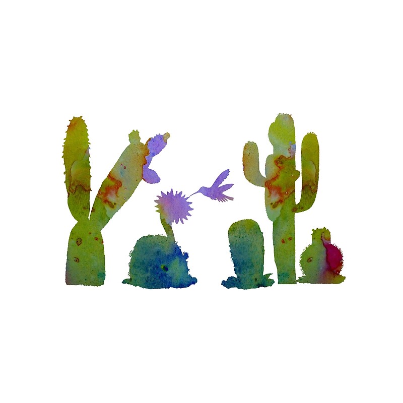 "Cacti and a hummingbird" by TheJollyMarten | Redbubble