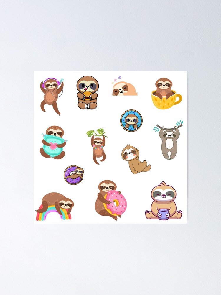 "Cute and colourful sloth pack for sloth lovers, adults, for teenager ...