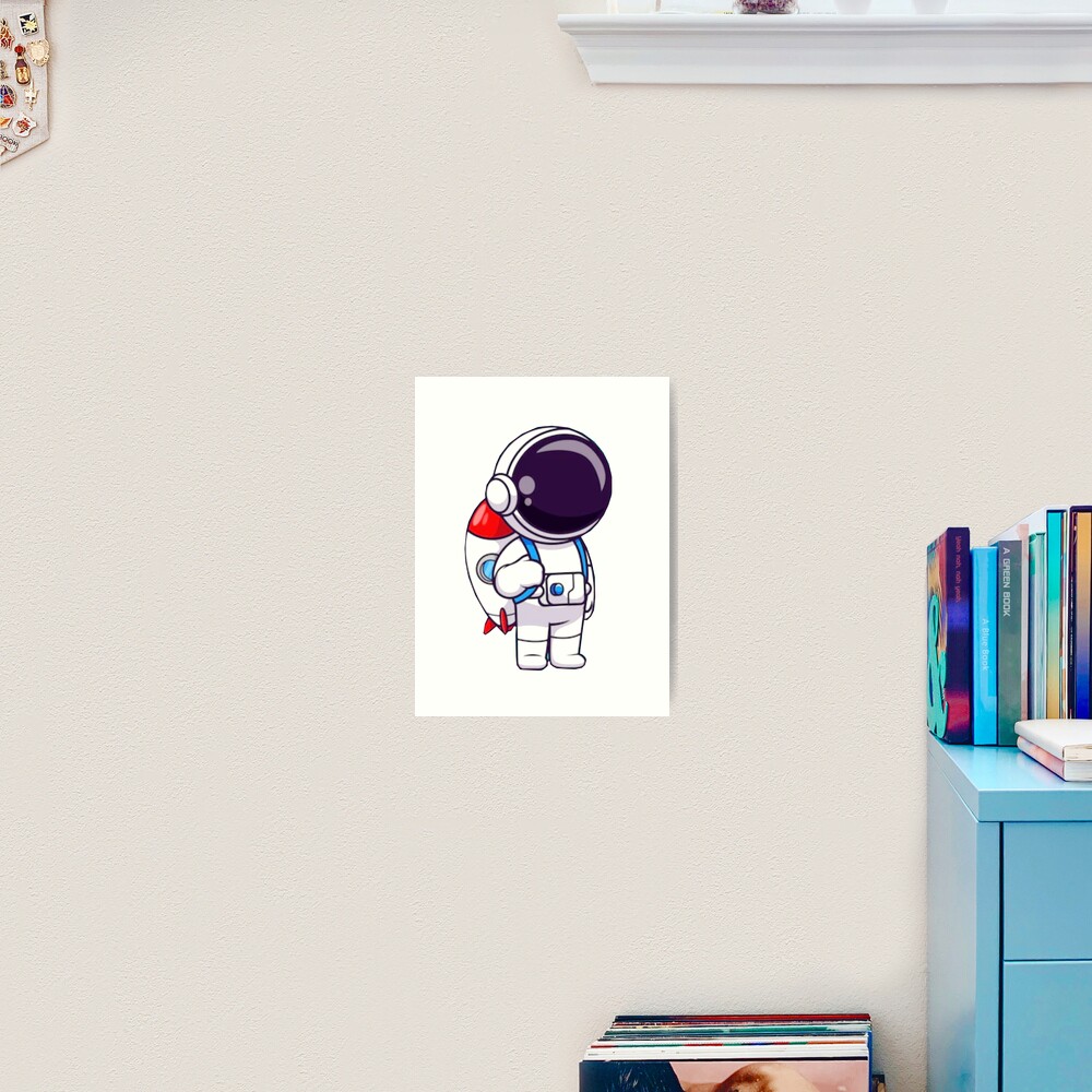 " Cute astronaut with a rocket backpack cartoon" Art Print for Sale by ...