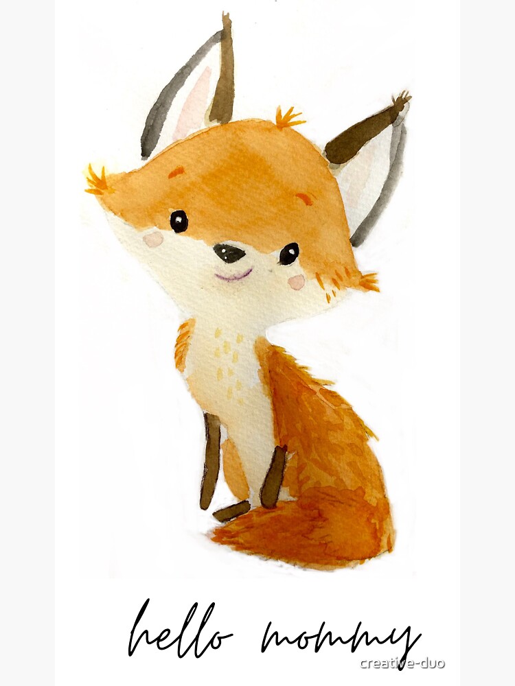 "hello mommy watercolor fox hand painted english" Sticker for Sale by ...