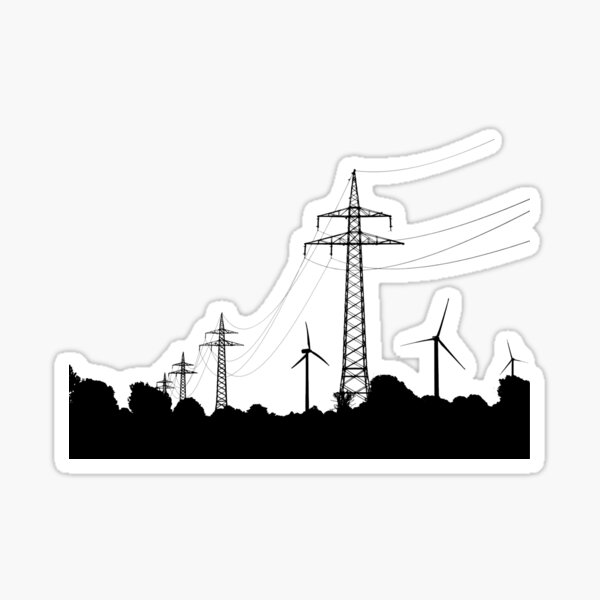"Pylons and Wind Turbines" Sticker for Sale by Hunnybugs | Redbubble