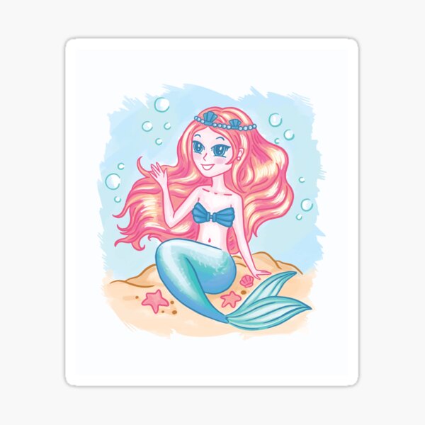 "Pink Blue Mermaid Cartoon" Sticker for Sale by ZenQueenDesigns | Redbubble