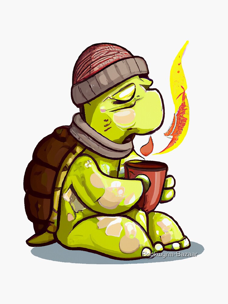 "Cute turtle drinking coffee sticker" Sticker for Sale by Bookwyrm ...