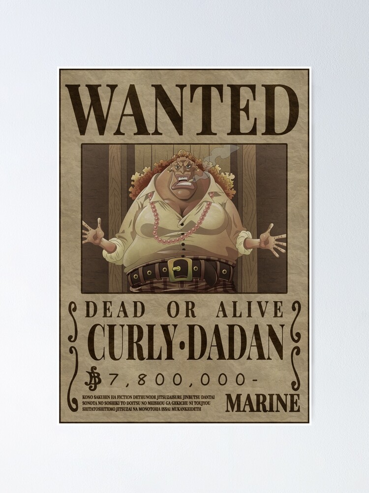 "Curly Dadan One Piece Mountain bandit Bounty Poster" Poster for Sale ...