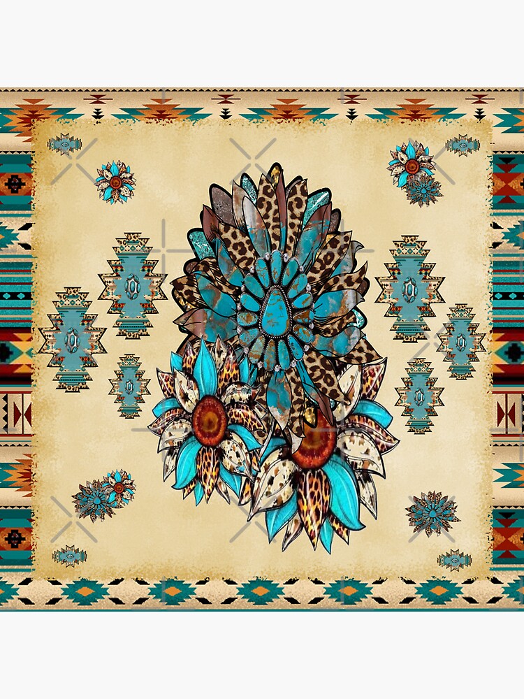 "Leopard Print Sunflowers, Aztec Designs and Border " Sticker for Sale ...