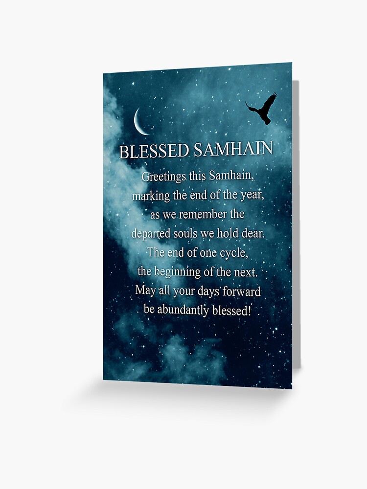 "Samhain Blessing Pagan with Raven Moon and Blessings Poem" Greeting ...