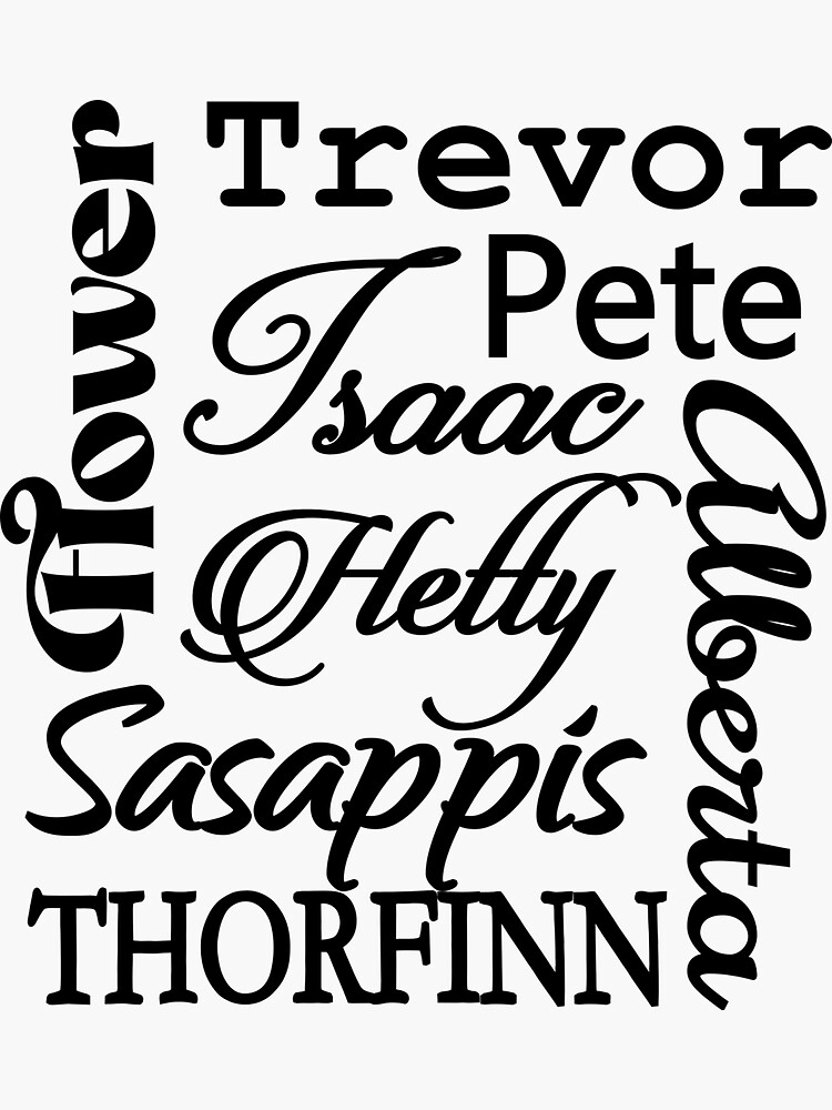 "Ghosts CBS Character Names" Sticker for Sale by September17th | Redbubble