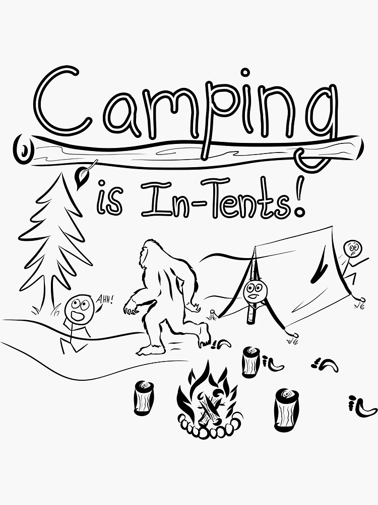 "Camping is In-Tents! Funny Stick-Figure Big Foot Cartoon" Sticker for ...