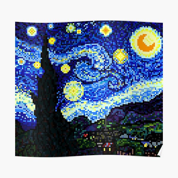 Starry Night Pixel Posters | Redbubble