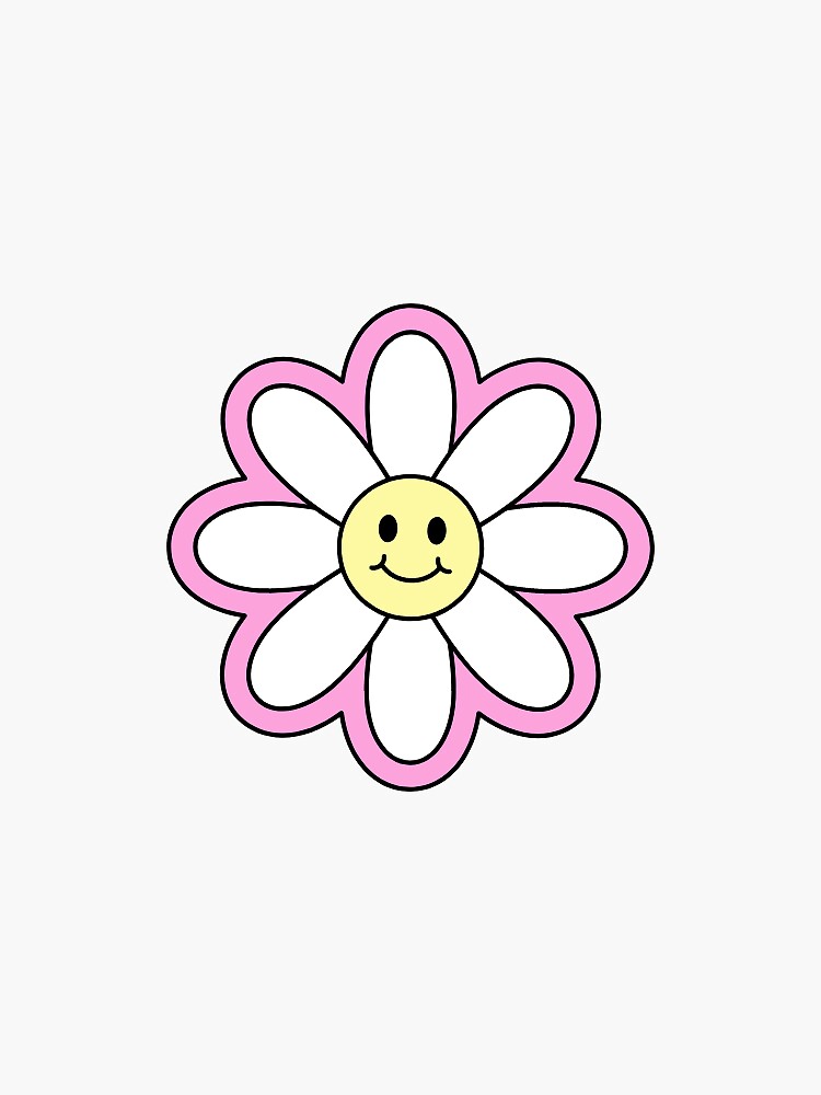 "Daisy flower with a smiley face pink Sticker" Sticker for Sale by ...