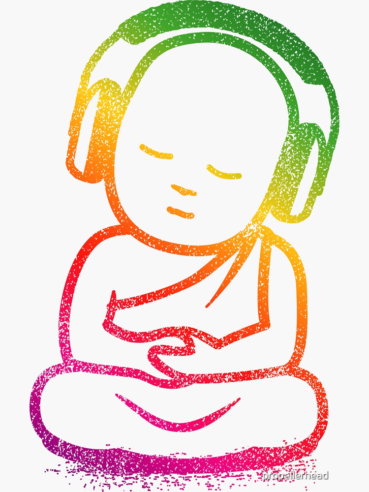 "Buddha Headphones - Buddhist Monk DJ Spectrum Rainbow" Sticker for ...
