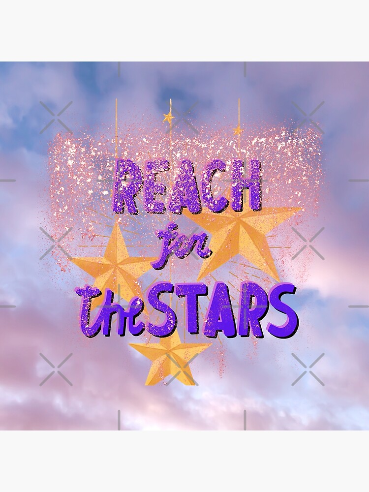 "colourful graphic design word reach for the stars and gold drop down ...