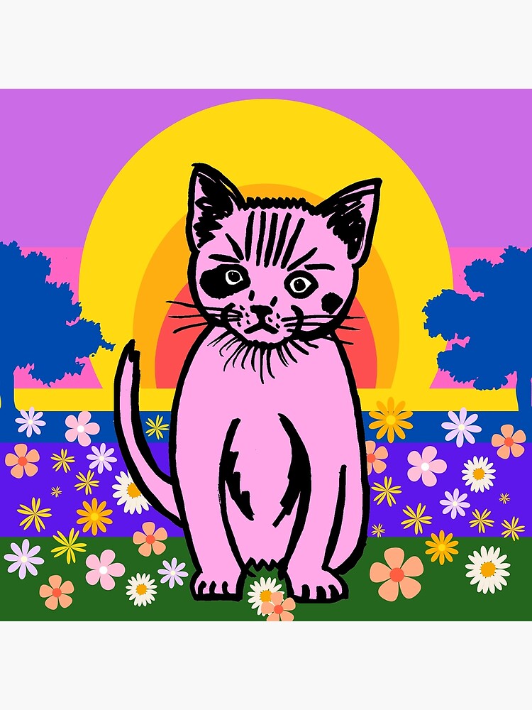 "Colourful amusing pink cat" Poster for Sale by TandMBdesign | Redbubble