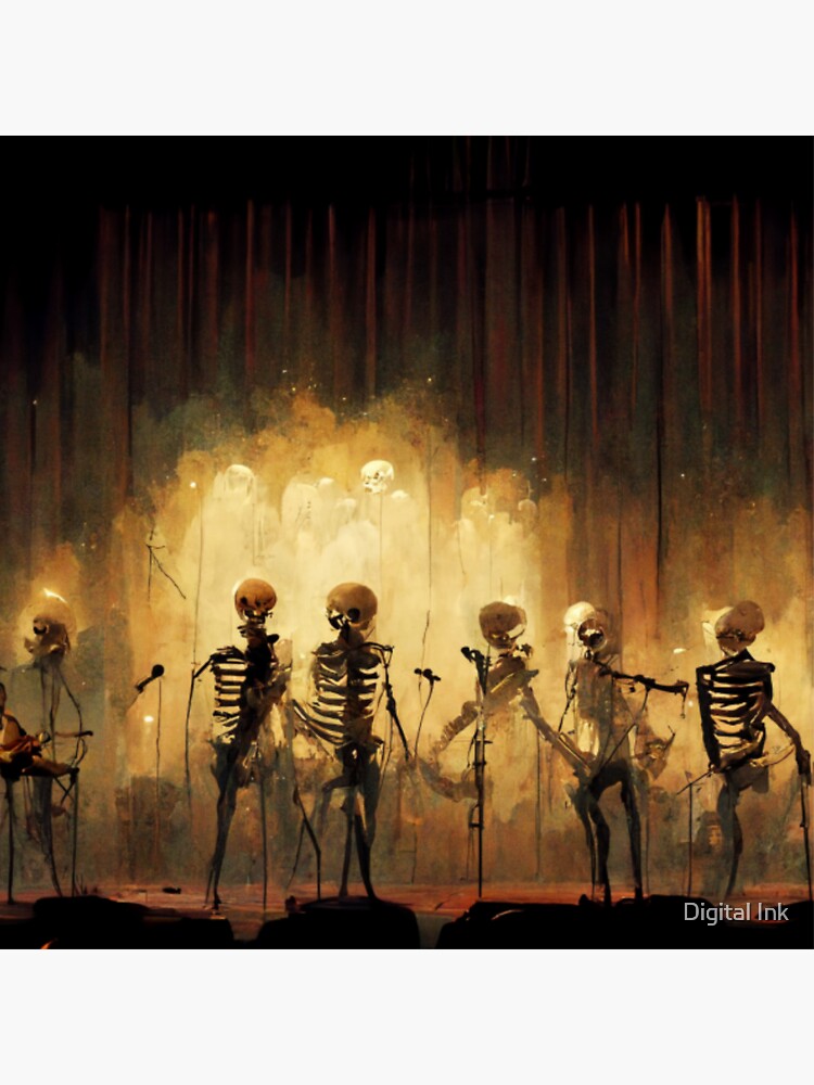 "Skeletons singing on stage" Sticker for Sale by eminvarli | Redbubble