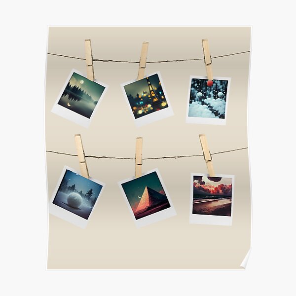 "pictures of different views hanged on a string" Poster for Sale by ...