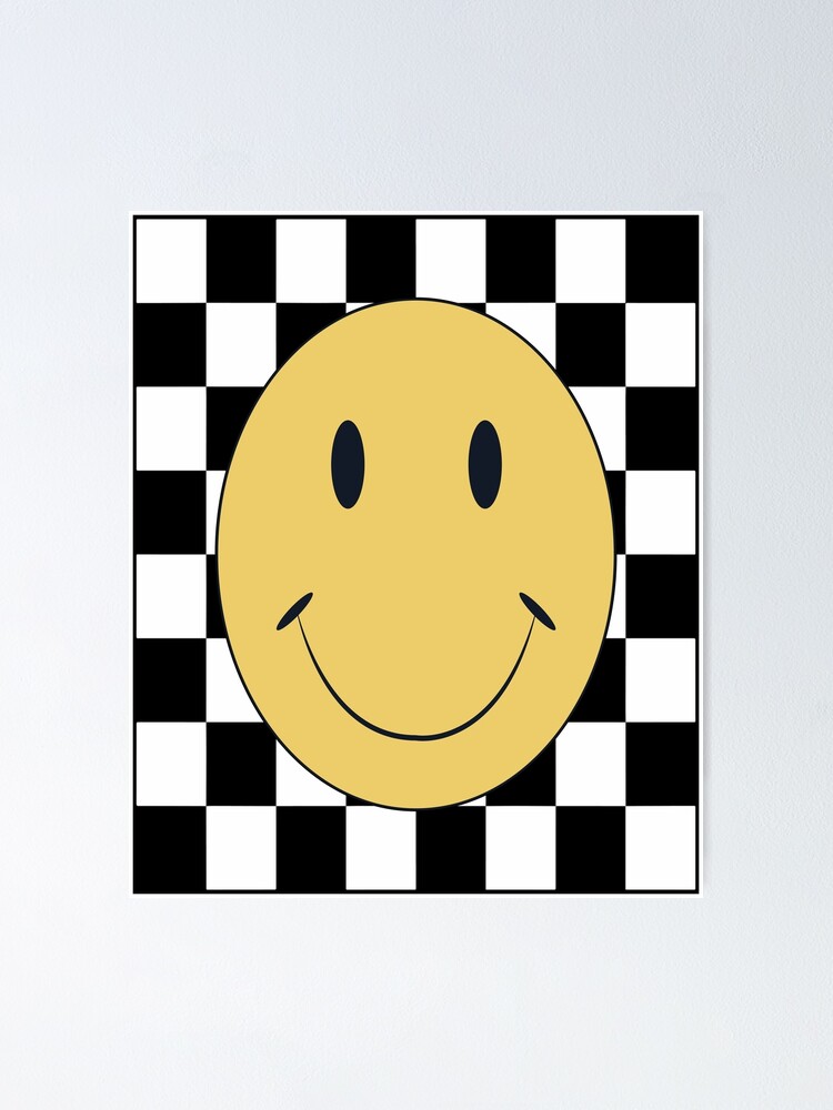 "retro happy face shirt checkered pattern smiley face trendy, Smiling face PatternBlack beige ...