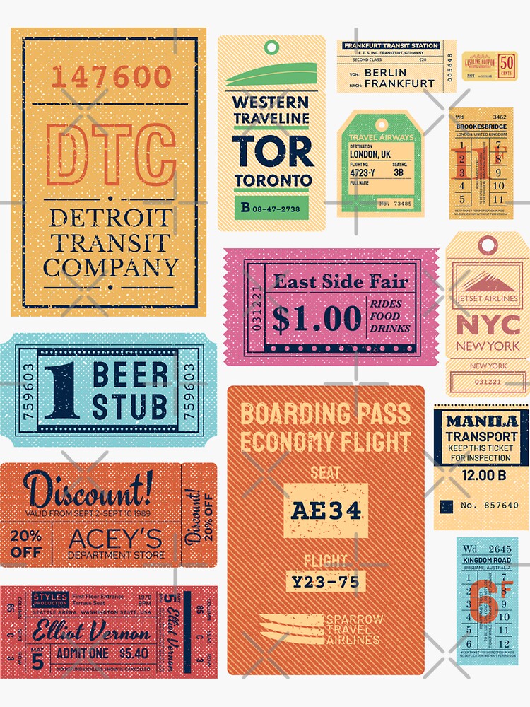 "Vintage Tickets " Sticker for Sale by lovehanii | Redbubble